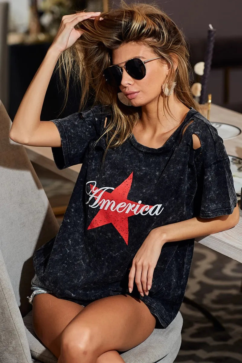 BiBi Laser-Cut Mineral Washed Jersey Tee – Americana Edition – Be Juliet